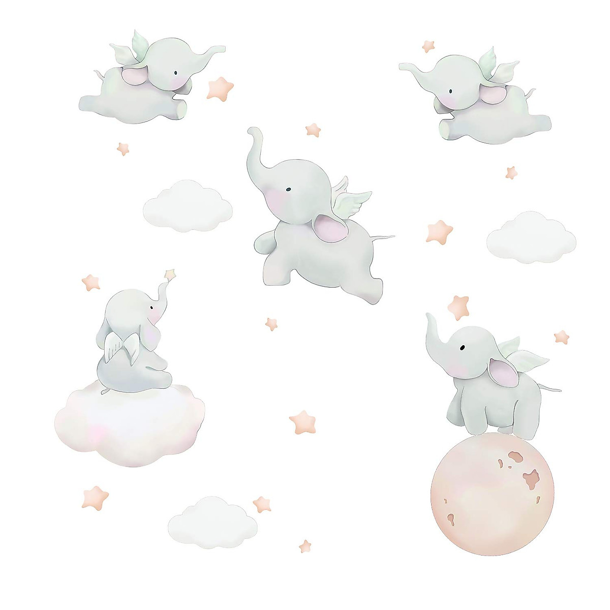 Runtoo Elephant Wall Decal Kids Animals Art Wall Stickers Baby Nursery Bedroom Space Wall Décor