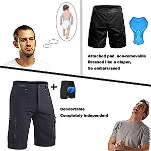 Ally Mens MTB Mountain Bike Shorts 4D Padded Baggy Bicycle Cycling Biking Bike Shorts Lightweight Loose-fit (Black, Large)