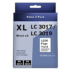 Compatible LC 3017 / LC 3019 XL 2 Pack High Yield Black Cartridge for Brother LC 3017 / LC 3019 Printer Ink.
