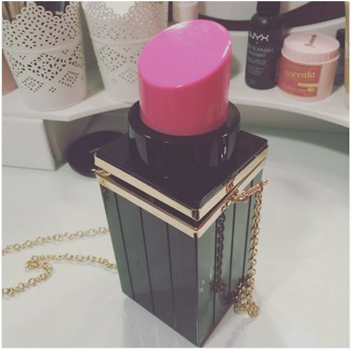 WEDDINGHELPER Women Acrylic Pink Lipstick Evening Bags Purses Clutch Vintage Banquet Handbag (Pink)