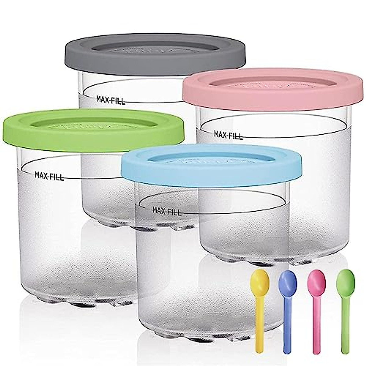 ChooKaChoo Containers Replacement for Ninja Creami Pints and Lids, Compatible with NC301 NC300 NC299 Series Ice Cream Maker, Leak-proof Lids, BPA Free, Dishwasher Safe