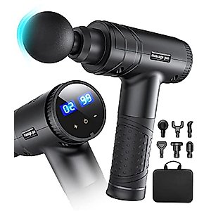Massage Gun,Quiet Brushless Deep Tissue Percussion Muscle Massager Gun for Back Neck Relieve,Handheld Portable LCD Touch Screen Massage Gun with 30 Variable Speed,6 Massage Heads&Carrying Case (Black)