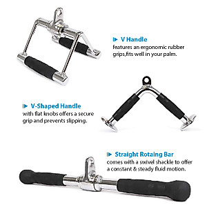 POWER GUIDANCE Triceps Pull Down Attachment, Cable Machine Accessories for Home Gym, LAT Pull Down Attachment Weight Fitness - LAT Pull Down Bar, V Bar with Rotation, V-Shaped Bar