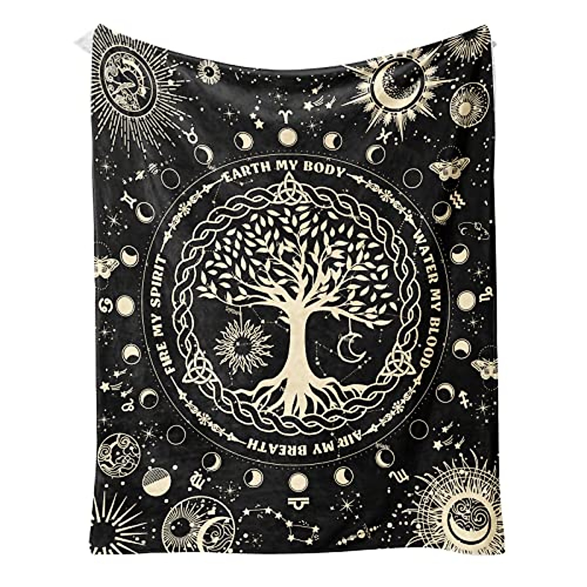 Tree of Life Throw Blanket Viking Sun and Moon Zodiac Constellation Blanket Cute Soft Lightweight Microfiber Astrology Blanket Ideal Graduation Birthday Gifts for Women Men S3 50"X 60"