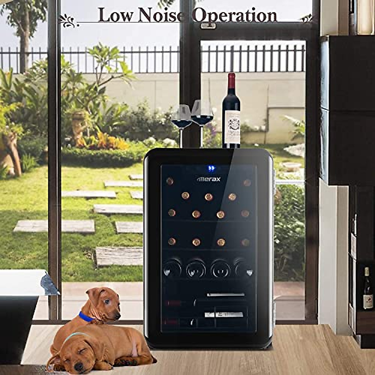Merax 24 Bottle Retro Wine Cooler - Quiet Counter Top Wine Chiller, Freestanding Wine Refrigerator with Digital Display (24 Bottles-Black)