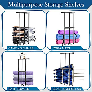 YUNFUTIEI Camping Chair Wall Storage for Garage - Metal Camping Chair Wall Mount Holder | Carries 4 Hooks and Anti-Slip Barrier | Garage Storage Rack for Chair, Tents, Umbrella, Yoga Mats, etc.