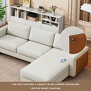 Olodumare Convertible Sectional Sofa, L Shaped Couch with Reversible Chaise for Small Space, 3 Seat Sofa with USB Port, Linen Fabric, for Living Room, Office, Apartment, Beige