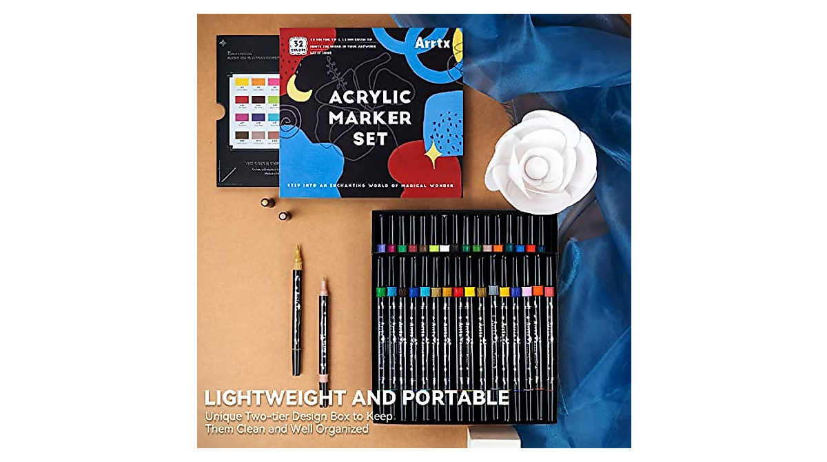 Arrtx Acrylic Paint Pens - 32 Vibrant Dual Tip Markers for Crafts
