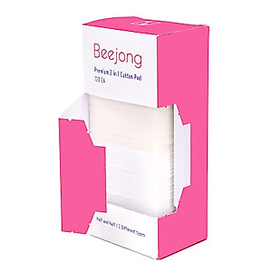 Beejong [120EA] Premium 2 in 1 Facial Cleansing Square Cotton Pads - Two Types of Face Wipes Cotton Pads for Toner, Makeup Remover | Compressed 60EA & Sponge 60EA | Made in Korea (1 Pack)