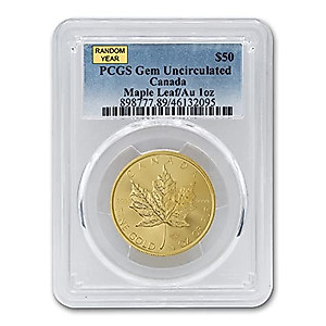 1979 - Present (Random Year) CA 1 oz Canadian Gold Maple Leaf Coin Gem Uncirculated 24K $50 GEMUNC PCGS