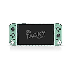 Tacky Design Cute Cats Skin Compatible with Nintendo Switch OLED Skin - Vinyl 3M Green Kawaii Nintendo Switch OLED Stickers Set - Switch OLED Skin for Console, Dock, Joy Con Wrap - Decal Full Wrap