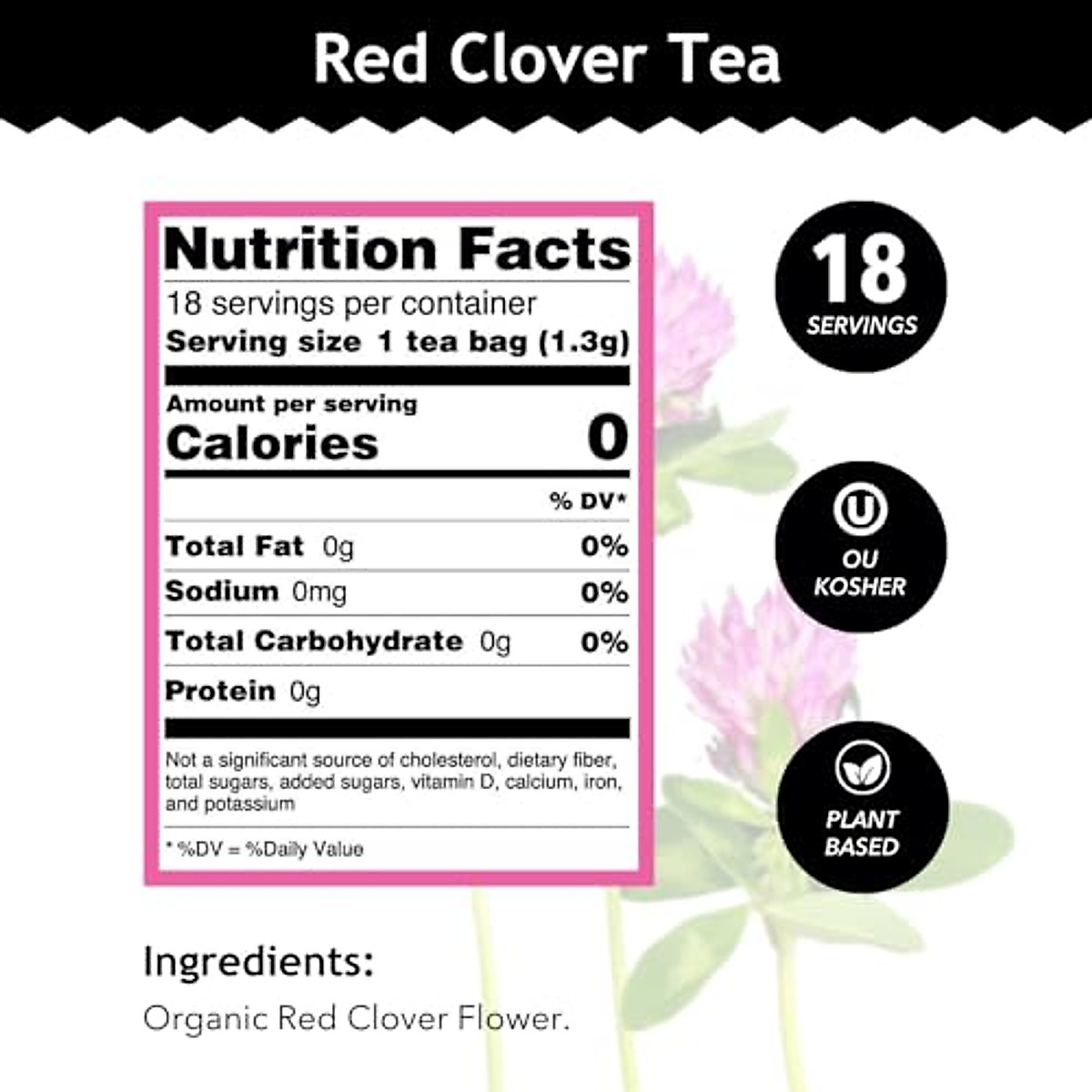Buddha Teas - Red Clover Flower Tea - Organic Herbal Tea - For Women’s Health - Balance & Boost - Caffeine Free - 100% Kosher & Non-GMO - 18 Tea Bags (Pack of 1)