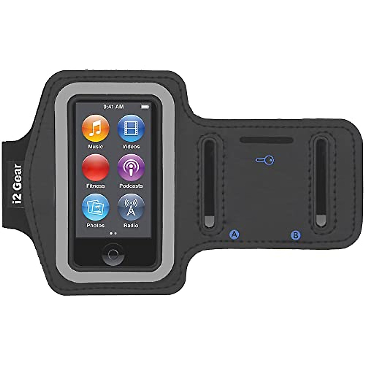i2 Gear Adjustable Armband Compatible with iPod Nano 8th and 7th Generation Devices (Black)