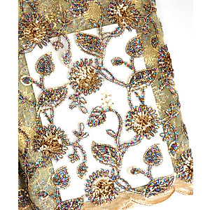 SanVera17 African Fabric Sequins Rope Embroidered Net Fabrics Leaf Battern Base Fabric Color (Apricot) for Party Dress 5 Yards