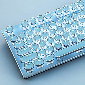 Basaltech Blue Mechanical Gaming Keyboard, Retro Steampunk Vintage Typewriter-Style Keyboard with LED Backlit, 104-Key Anti-Ghosting Blue Switch Wired USB Metal Panel Round Keycaps (Blue-SK)