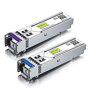 10Gtek a Pair of 1.25G SFP Bidi Transceiver, 1000Base-BIDI SingleMode Simplex LC Fiber Module for Cisco GLC-BX-D, Ubiquiti UniFi UF-SM-1G-S, Mikrotik and More, SMF 1490nm/1310nm, DDM, up to 20 km