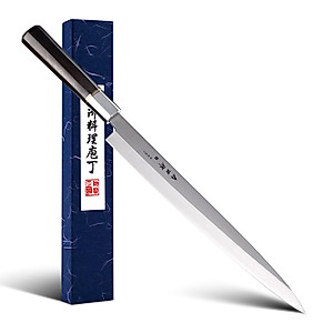 Sumteene Sushi Knife 12 inch(300mm), Sashimi Knife with High Carbon Stainless Steel Blade Yanagiba Knife, Octagonal Ebony Handle, Single Bevel Japanese Sushi Knife for Sushi & Sashimi, Fish Filleting