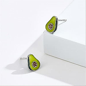 LOVE SILVER S925 Sterling Silver Cubic Zircon Green Avocado Stud Earrings Funny Fruit Earrings Aesthetic Earrings for Women Teenger LSE146