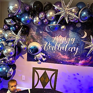 Outer Space Balloon Garland Arch Kit, Galaxy Theme Birthday Party Decorations for Boys, Metallic Chrome Blue Purple Silver Explosion Star Balloon Garland Kit for Kids Baby Shower Party Decor Supplies