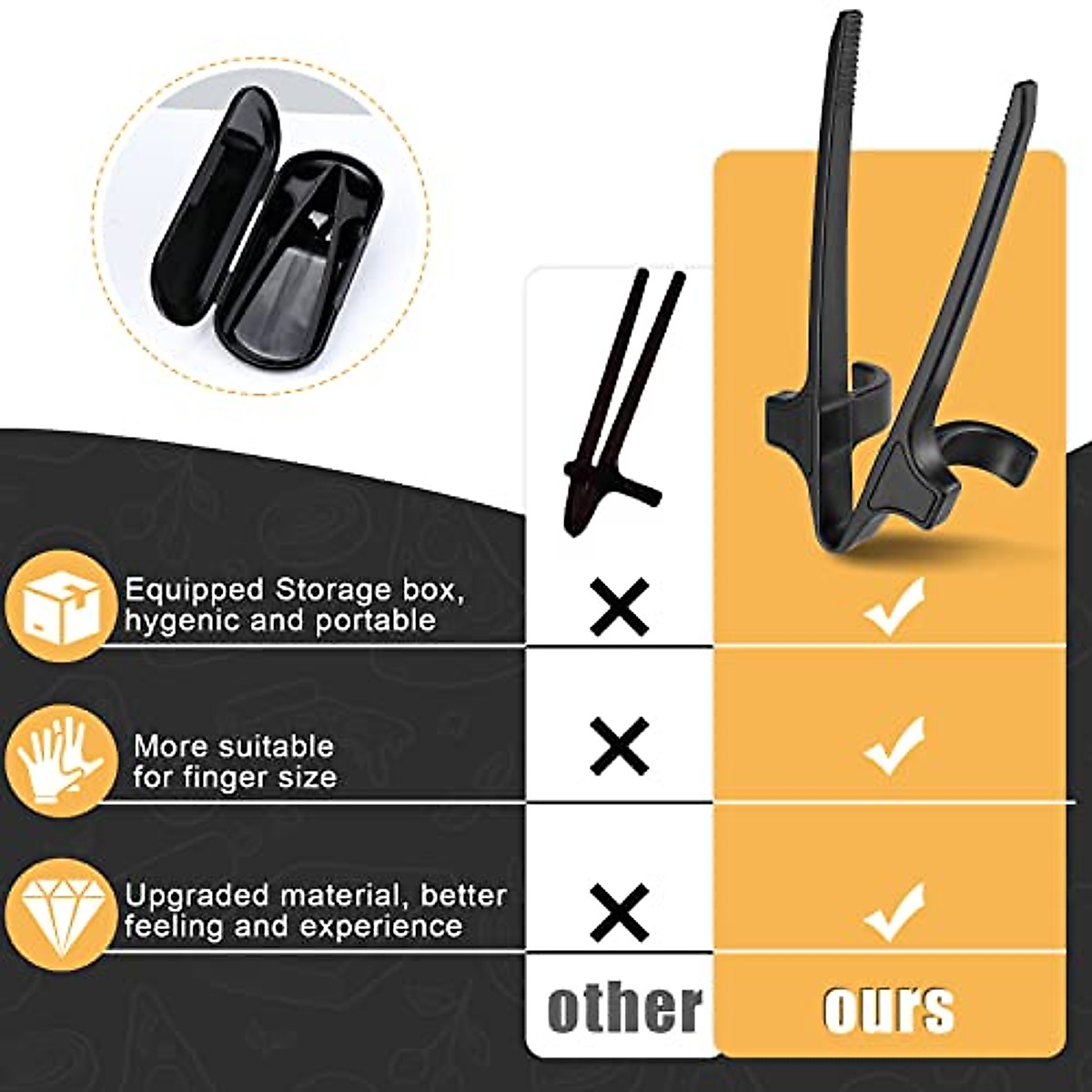 Hysagtek Upgraded Finger Chopsticks for Gamers with Box, Finger Chip Chopsticks, Snacking Chopsticks, Gamer Chopsticks, Gaming Chopsticks, Snack Chopsticks for Hands, Snack Grabber (Black, 3 Pack)