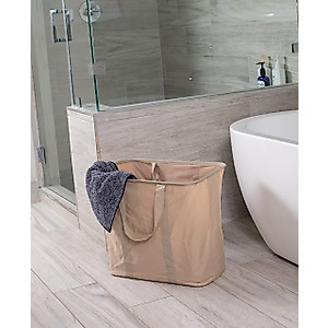 BIRDROCK HOME 75L Collapsible Laundry Basket Caddy - Natural - XL Foldable Tote Bag for Dirty Clothes - Strong Handles - Durable Fabric - Water Resistant - Lightweight