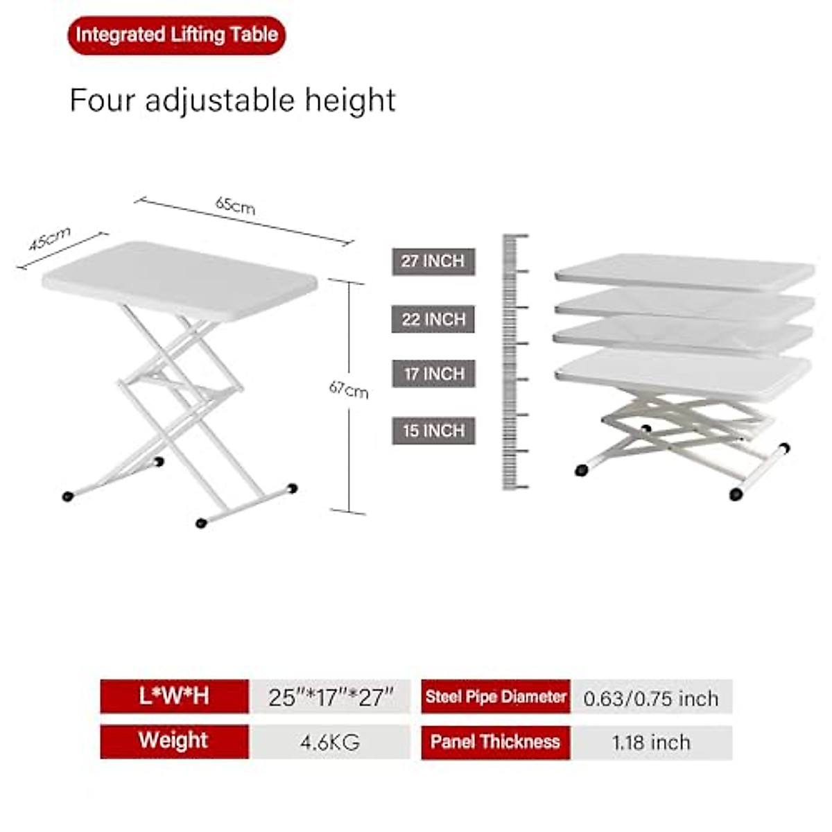 Delitem 25x17 inch Height Adjustable Desk/Table Surface Riser, 17" Wide Tabletop Multi-Height Desk Converter, Monitor Laptop Platform Work Station/Panic Table (Blue)
