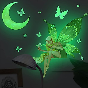 Glow in The Dark Fairy Butterfly Wall Stickers, Fairy Princess Wall Decal, Girls Kids Luminous Cartoon Decor for Room Bedroom Nursery Living Room Classroom, Kids Gift.