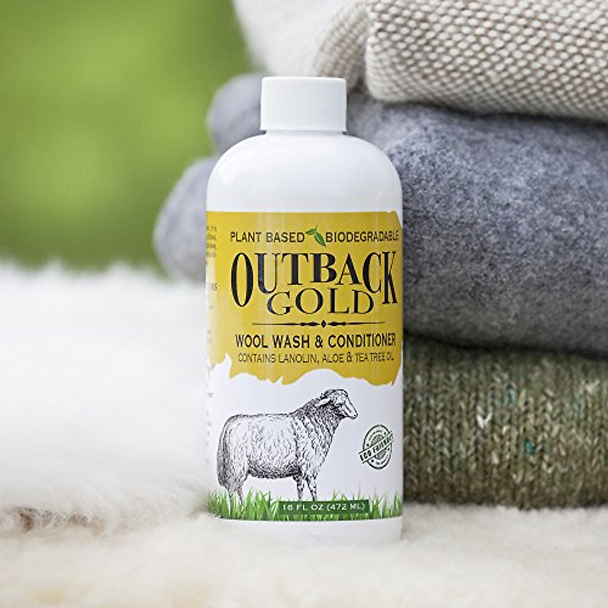 Outback Gold Wool Wash, 16 oz, Original Scent, Plant Based Laundry Detergent for Delicates, Sheepskin, Silk, Baby Items, Mild Liquid Soap with Lanolin