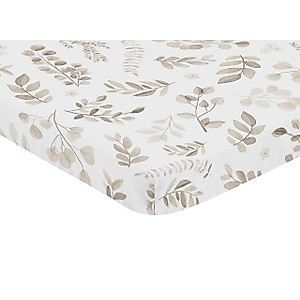 Sweet Jojo Designs Boho Botanical Leaf Boy Girl Fitted Mini Crib Sheet Baby Nursery Portable Crib Pack and Play Gender Neutral Ivory Cream Beige Tan Off White Taupe Woodland Farmhouse Floral Bohemian