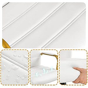 Topeakmart Office Desk Chair Mid-Back Adjustable Chair PU Leather Executive Chair w/Gold Frame White Seat