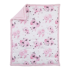 NOJO Dreamer Watercolor Floral 8 Piece Nursery Crib Bedding Set, Rose/Pink/White