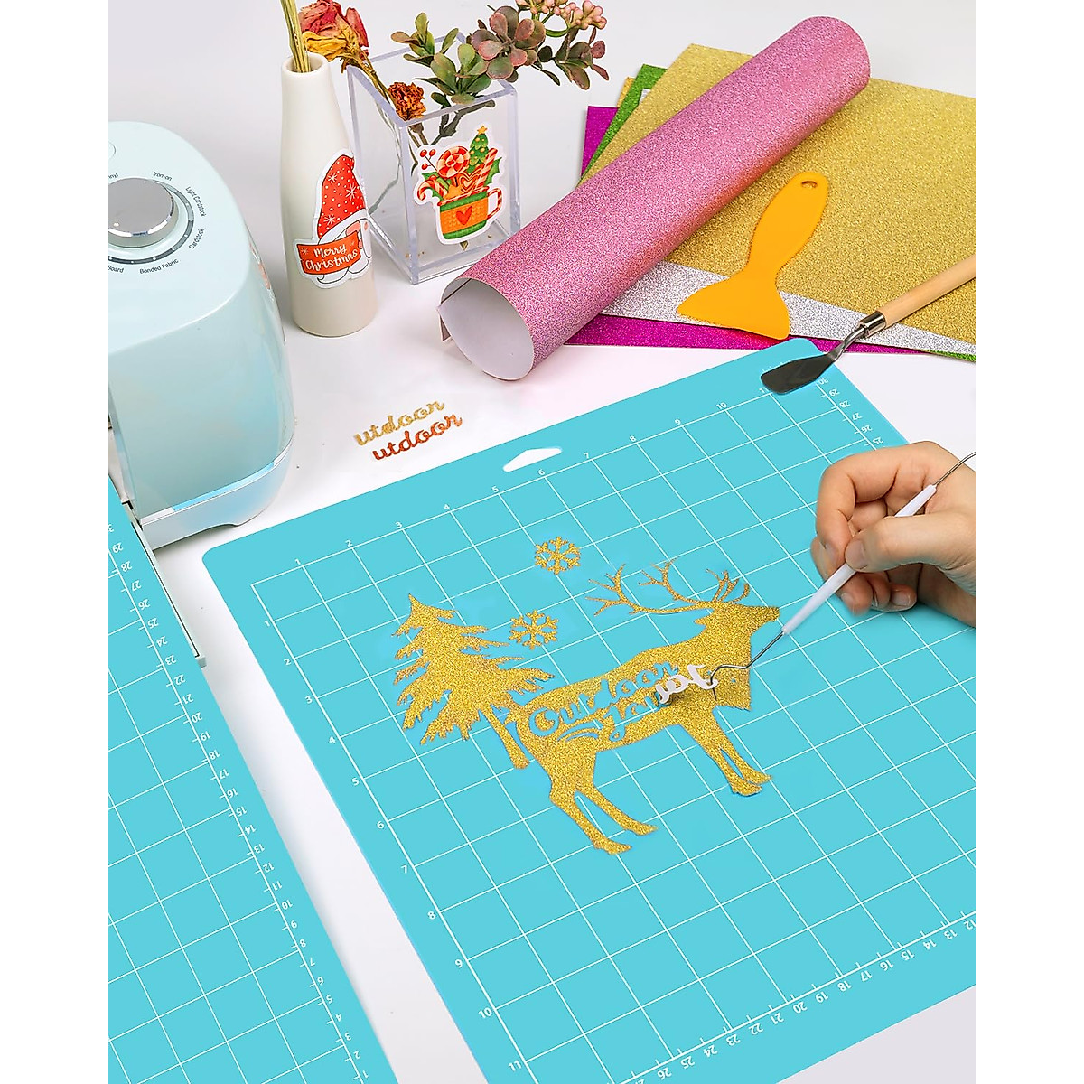 Colemoly 12x12 Cutting Mat 4 Pack Standard for Cricut Maker/Maker 3/Explore 3/Air 2/Air/One 1 Pack Cut Cards Scraper Green Grip Sticky Cricket Replacement Accessories Pad for Supplies,Crafts,Quilting