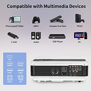 WiFi Projector for iPhone,CAIWEI 1080P Full HD Projector,8000Lumen Android Bluetooth Projector with Digital Zoom&4D Keystone,Smart Movie Projector Compatible with PS5/PC/DVD/TV Stick/Xbox//HDMI/USB