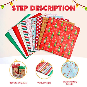 Joiedomi 150 Sheets Christmas Tissue Paper Assorted Design; Easy and Fast Gift Wrapping Accessory Perfect for present Boxes, Xmas Gift Wrapping Bags and Wine Bottles