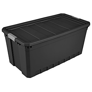 MAKUTU 50 Gallon Stacker Tote Plastic, Black, Set of 3l, Durable Stackable Nestable Organizing Tote Tub Box Toy General Organization Garage Large