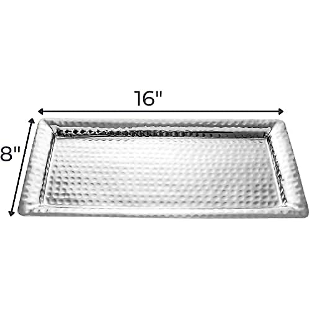 Monarch Abode Decorative Tray, Bathroom Counter Organizer, Vanity Tray, Kitchen Counter Storage, Hand-Hammered Platter, Nickel-Plated, 16" x 8"