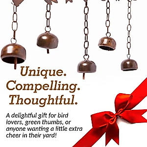 Happy Gardens Bird Wind Chimes with Bells | 5 Suspended Bells Windchime with Birds Garden Decor | Mothers Day Outdoor Gifts & Backyard Decorations
