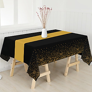 3 Pack Graduation Tablecloth, Graduation Party Decorations, Black and Gold Tablecloths for Rectangle Tables, 54" x 108" Disposable Plastic Table Cloth for Parties, Graduation Party Supplies, Wedding
