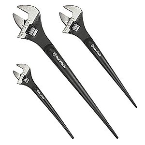 DURATECH 3-Piece Adjustable Construction Spud Wrench Set, 8-inch, 10-inch, 12-inch, Black Oxide Finish, CR-V Steel, SAE and Metric Scale Marked, Alignment Holes and Tail Crowbar Features