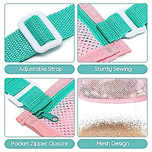 F-color Beach Toy Kids Beach Bag Shell Collecting Bag, Mesh Beach Bag Seashell Bag Net Bag for Sea Sand Pool Swim Beach Shell Accessories Beach Gifts for Kids Girls Boys, 3 Packs (Green, Blue, Pink)