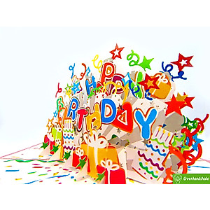 GREENHANDSHAKE Happy Birthday, Pop Up Card, 3D Popup Greeting Cards, for Birthday | 6" x 6"