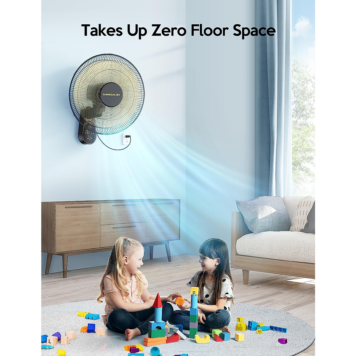 VAGKRI Wall Mount Fan, 16 Inch Wall Fan with 5 Blades, 5 Speeds, 8 Hour Timer, 90° Oscillating Quiet Fan with Remote for Home Office Bedroom Living Room Garage