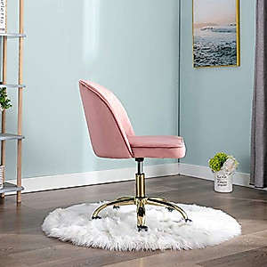 Wahson Comfy Home Office Chair, Upholstered Task Chair Swivel Armless Chairs,Metal Legs,Pink
