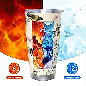 AYCZN Bee Flower 20 OZ Tumbler Stainless Steel Travel Coffee Mug, Floral Insulated Water Bottle with Lid and Straws Leakproof Thermal Cup