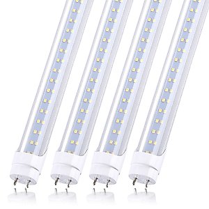JOMITOP 28w Led Tube Light Bulb 4ft, Ballast Bypass Required,2pin G13 End 3360 Lumens, Cold White 6000K, Replace 80W Fluorescent Light,Dual-End Powered Clear Cover AC 85-265V Pack of 4