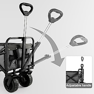 WHITSUNDAY Collapsible Folding Garden Outdoor Park Utility Wagon Picnic Camping Cart with Bearing and Brake 8" All Terrain Wheels with Push Bar (Purple)