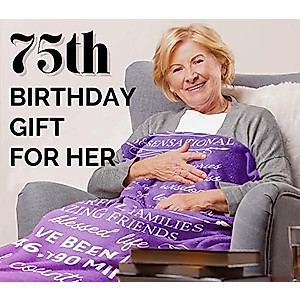 InnoBeta 75th Birthday Gifts for Women, Birthday Presents for 75 Year Old Women - 75 & Sensational - Grandma, Greatgrandma, Mom, Aunt, Sister - Flannel Throw Blanket - Purple, 50"x 65"