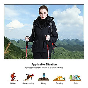 CAMEL CROWN Womens Waterproof Ski Jacket 3-in-1 Windbreaker Winter Coat Fleece Inner for Rain Snow Hiking Outdoor Black