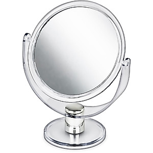 DecorRack 2 Sided Magnifying Mirror, 1x/2x Magnification, 6 Inch Makeup Mirror, Tabletop Vanity Mirror, Transparent