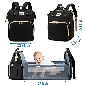 SALIFA Diaper Bag Backpack with Changing Station, Foldable Baby Diaper Bags Large Capacity Waterproof USB Charging Port, Mummy Bag for Baby Boy Girl, Black